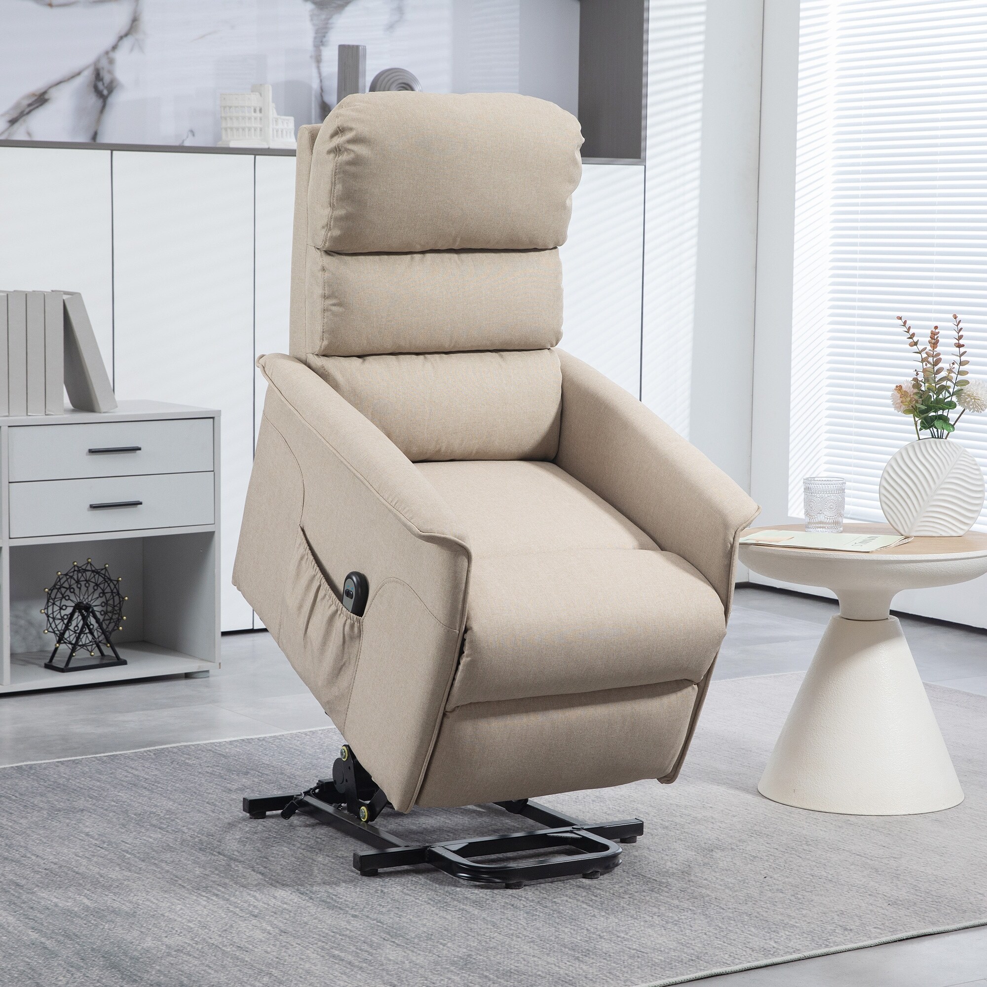HOMCOM Power Lift Recliner Chair for Elderly Easy Assembly Fabric Lift Chair with Remote Control Bed Bath Beyond 40743497