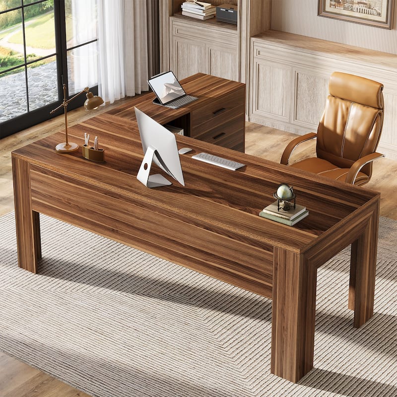 63" L Shaped Desk with Storage, Executive Office Desk with Rolling File ...