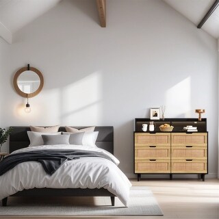 6-Drawers Rattan Drawer with LED Lights and Power Outlet - Bed Bath ...