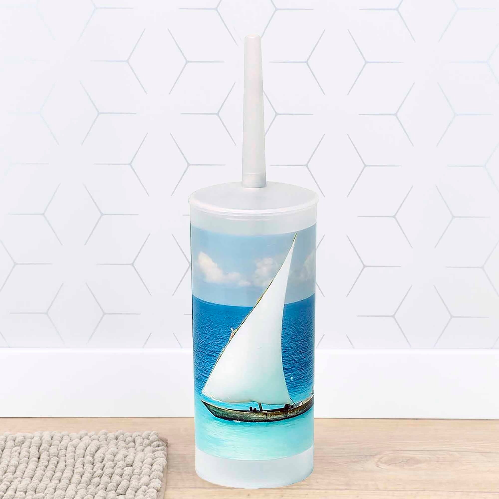 Sailboat Print plastic Toilet Brush and Holder Set 3.8 L x 3.8 W x 13.8 H Bed Bath Beyond 35459720