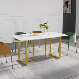 63" Marble table with Retangular Top and Carbon Steel legs for Kitchen ...