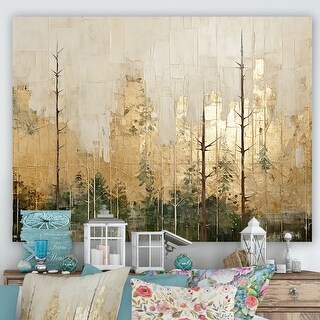 Designart "Minimalism Beige And Gold Forest I" Forest Wall Art - Bed ...
