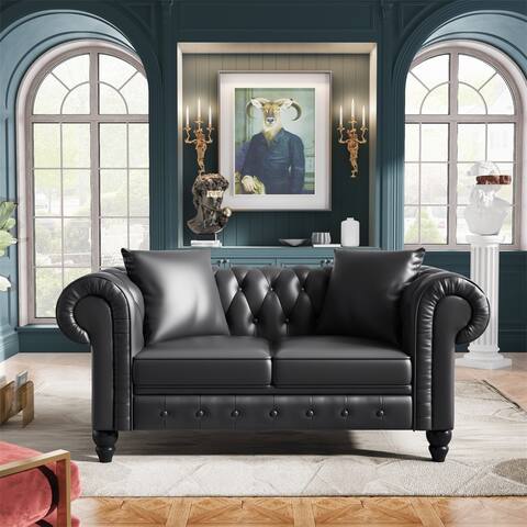 63" Deep Button Tufted PU leather Upholstered Loveseat Sofa - Overstock ...