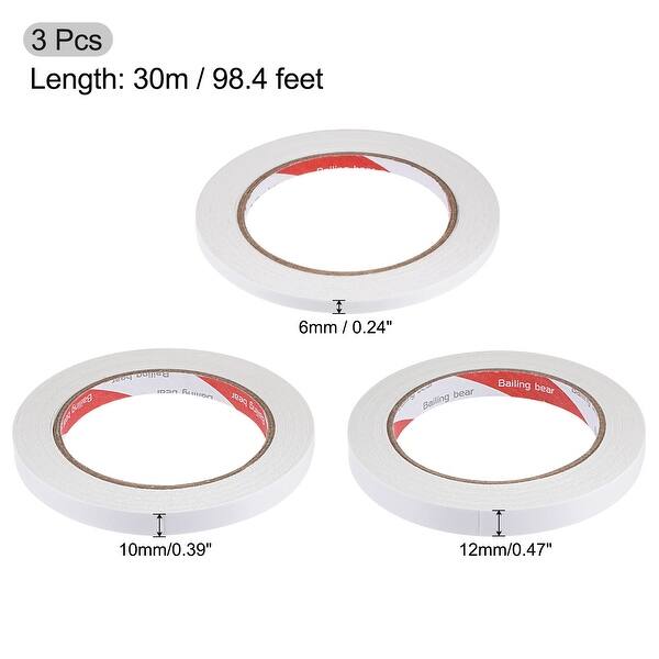 3 Roll 6mm 10mm 12mm 30m/98.4ft Double-Sided Adhesive Tape Paper ...