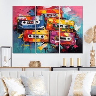 Designart "Cassette Tapes Retro Rhythms IV" Music Wall Decor Set - Bed ...