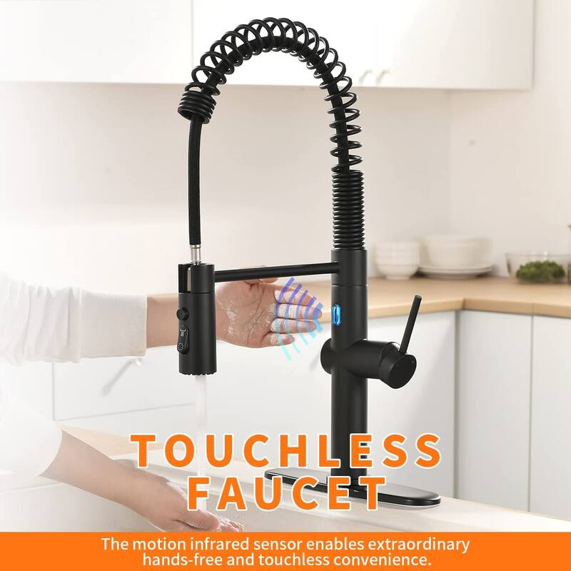 Touchless Kitchen Faucet With Pull Down Sprayer Led Light Single Handle
