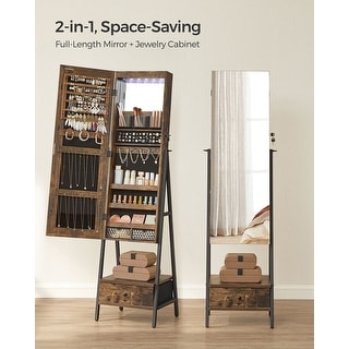 SONGMICS Standing Mirror Jewelry Cabinet Armoire Wood with Drawer - Bed ...