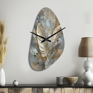 Designart - Gold Feather Extravaganza V - Glam Feather Large Wall Clock ...