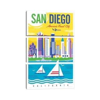 iCanvas "San Diego Travel Poster" by Jim Zahniser 3-Piece Canvas Wall ...