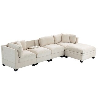 128.7" L-Shape Sectional Sofa Sets with Removable Storage Ottoman - Bed ...