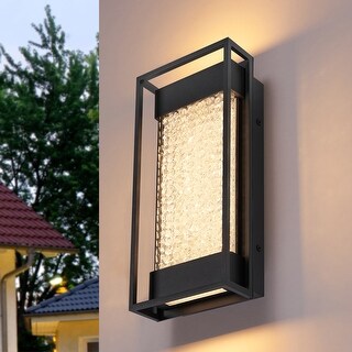 Matte Black Rectangle Modern Wall Sconce with Unique Glass Shade, 2700K ...