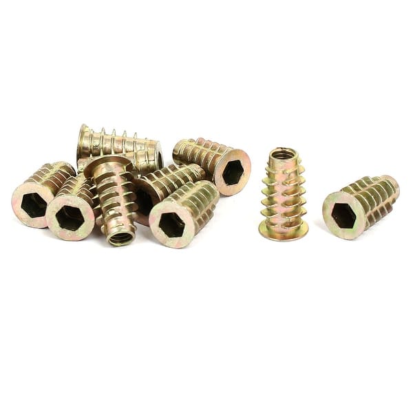 Hex Socket Threaded Insert Nuts Bronze Tone 10pcs for Wood Furniture ...