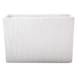 12 Inch Rectangular Ceramic Vase, Textured, Gingham Pattern, White ...