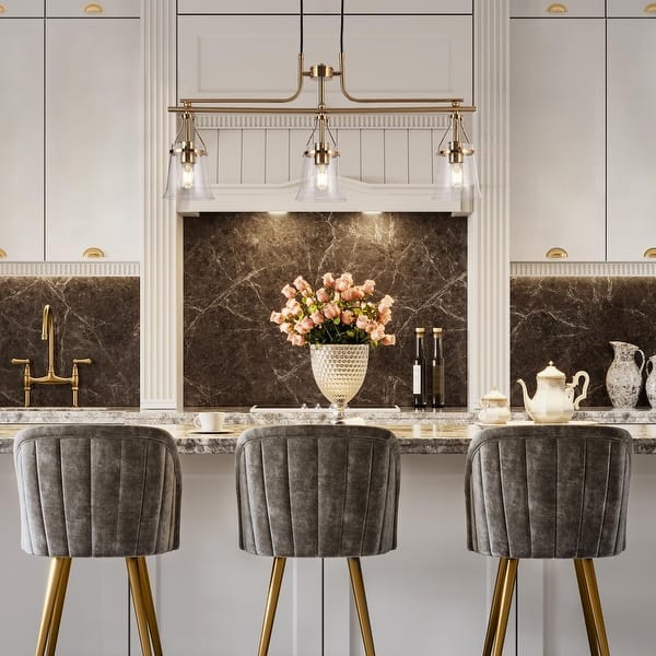 Haye Modern Farmhouse Black Gold 3-Light Chandelier Seeded Glass Linear ...