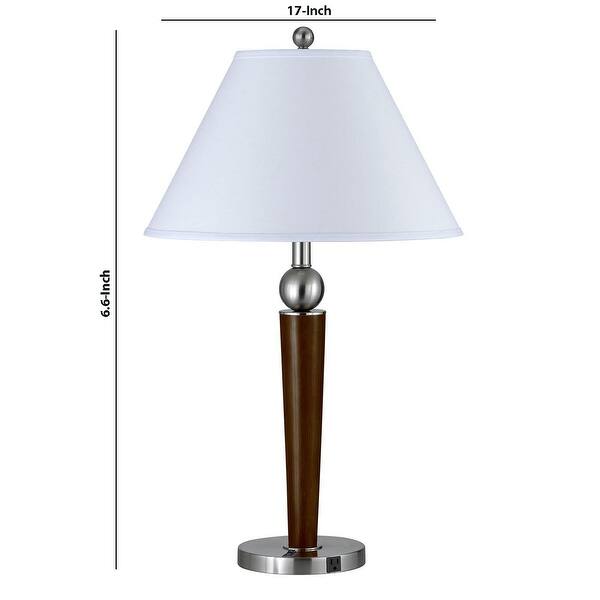 2 Bulb Wooden Body Table Lamp with Fabric Tapered Shade, White and ...