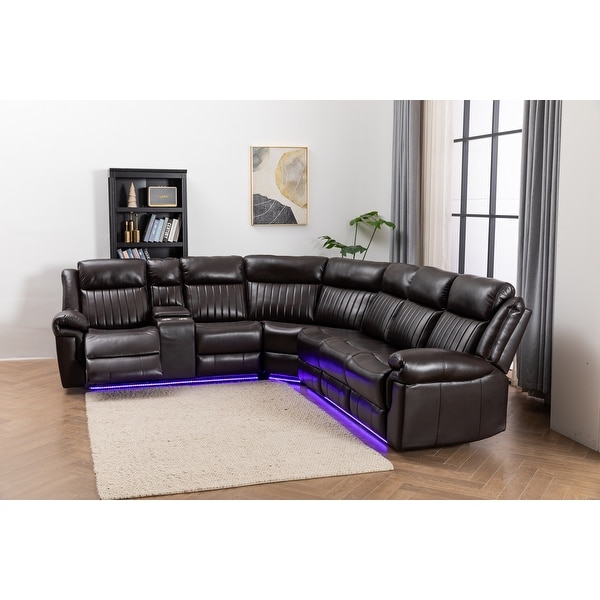 Black leather sectional with lights store