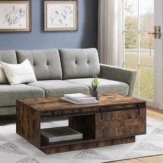 Chickanaw Rustic Oak Coffee Table with Sliding Barn Door - Bed Bath & Beyond - 37980783