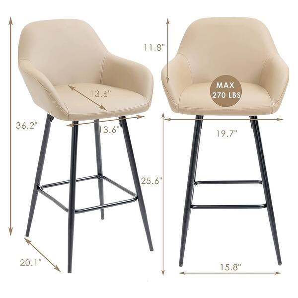 Light Camel Bar Stools with Back and Footrest Counter Height Set of 2 ...