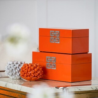 Orange Geometric Design Decorative Boxes (Set of 2) - Bed Bath & Beyond ...