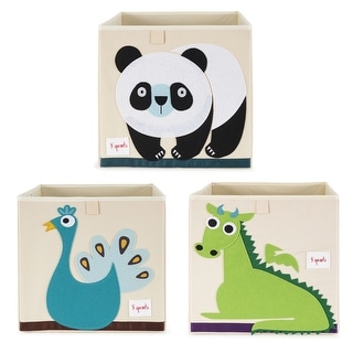 3 Sprouts Kids Dragon Felt Storage Cube Toy Bin w/ Panda & Peacock Cube ...