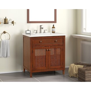 31'' Solana Carrara Quartz Top Bathroom Vanity Wood Cabinet with Sink ...