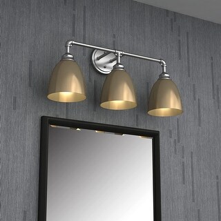 3 Light Vanity Light in Satin Nickel with Painted Gold Metal Shades - W ...