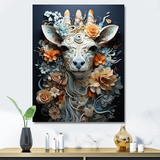 Designart "Grey Giraffe Surreal Savanna " Giraffe Animal Wall Art - Bed ...