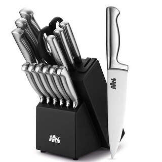 Knife Sets,15 Pieces German Stainless Steel Kitchen Knives Block Set ...