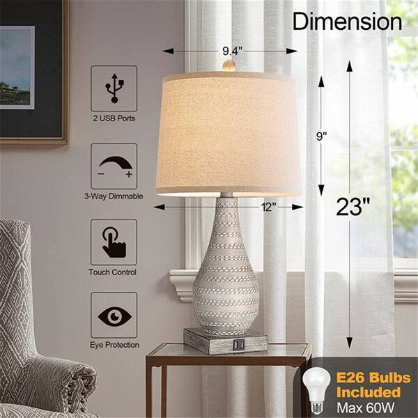 Resin Gray Desk Lamp Set of 2 with Dual USB Ports - Bed Bath & Beyond ...