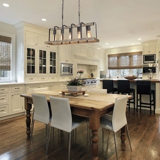 Farmhouse 5-Light Linear Wood Grain Island Lights for Dining Room - L28 ...