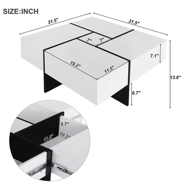 Square Coffee Cocktail Table with 4 Hidden Storage Compartments and ...