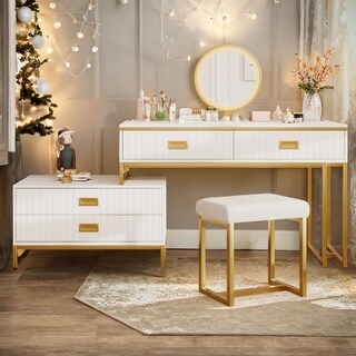 Modern Vanity Table with LED Light, 4 Drawers, Golden Legs - Bed Bath ...