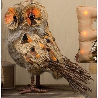 10" Medium Orange and Black Furry Owl Table Top Decoration - Bed Bath ...