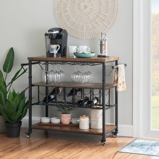 Tara Rustic Wine Cart with Wheels - Bed Bath & Beyond - 21624690
