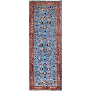 Shahbanu Rugs Cobalt Glaze Blue Afghan Serapi Heriz Design Soft Wool ...