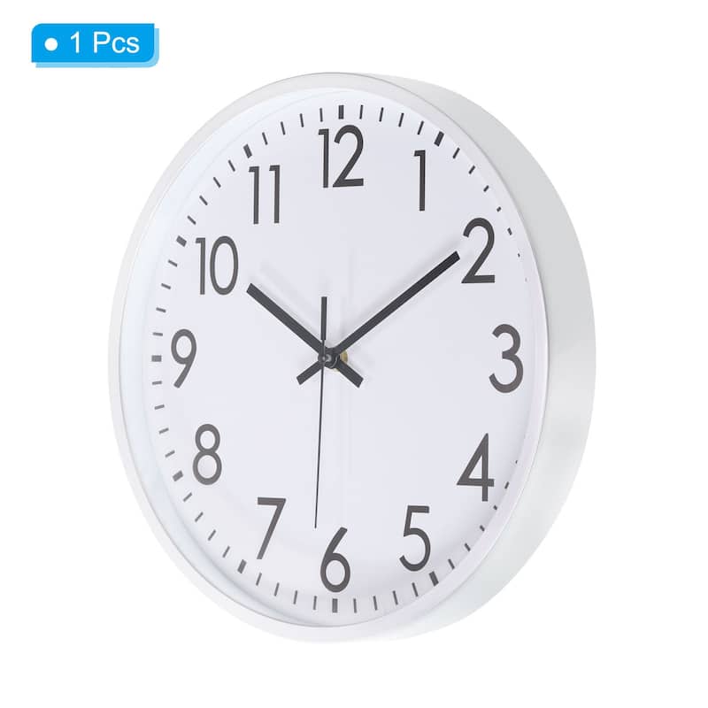 12 Inch Wall Clock, 3D Number Quartz Silent Round Wall Clocks, White ...