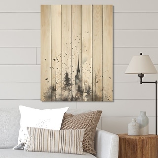Designart "Minimalist Grey Church Landscape" Church Wood Wall Art ...