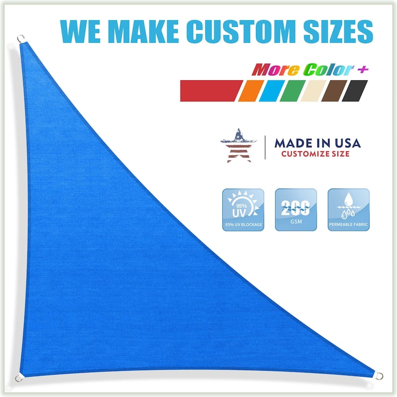 ColourTreeUSA Custom Size Blue Right Triangle Sun Shade Sail Canopy UV ...