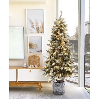 5.6Ft Pre-Lit LED Artificial Slim Fir Christmas Tree with Pot - 66.93 ...