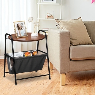 2-Layer Trapezoidal Metal Frame Side Table End Table with Book Storage ...