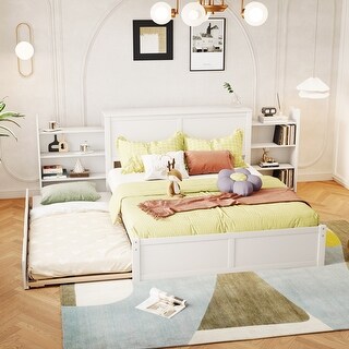 Storage Platform Bed with Pull Out Shelves and Trundle - Bed Bath ...