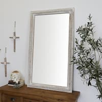 White Wash Rustic Wood Carved Beaded Rectangular Wall Mirror 48 x 28 ...