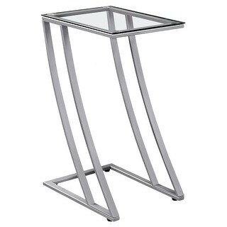 Z-Shaped Metal Accent Table with Tempered Glass Top, Silver Finish ...