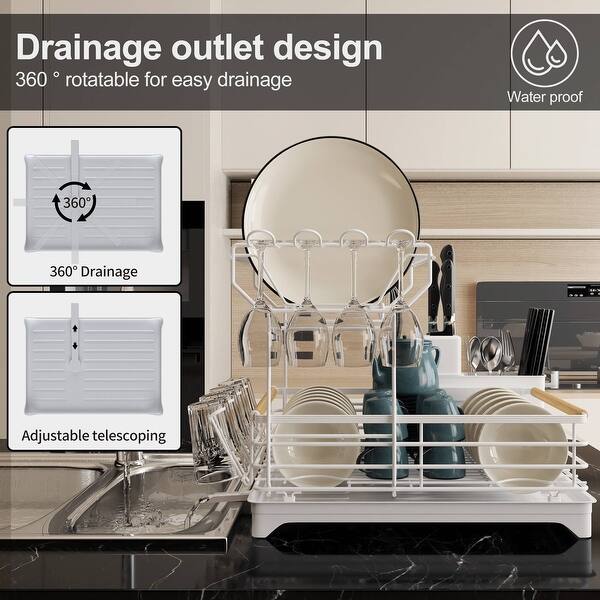 Double-Layer Dish Rack with Bamboo Handle - Bed Bath & Beyond - 38075738