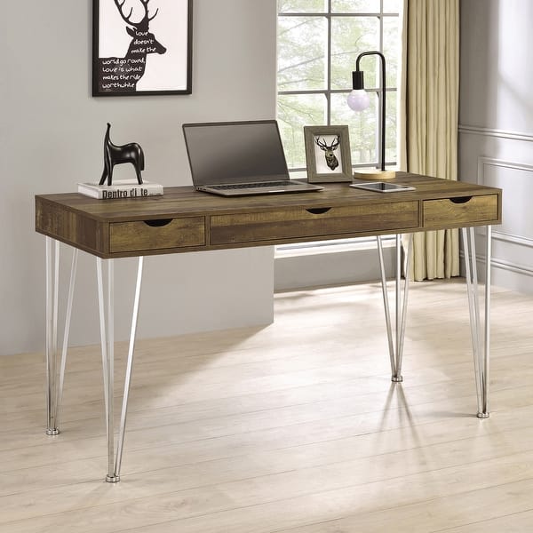 Rustic Brown Oak Home Office Computer Writing Desk Storage Drawers ...