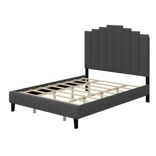 Queen Size Platform Bed w/ Channel-Tufted Stepped Headboard - Bed Bath ...