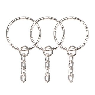 50Pcs Split Ring Round Double Loops with Chain 1.6x25x2.7mm - Silver ...