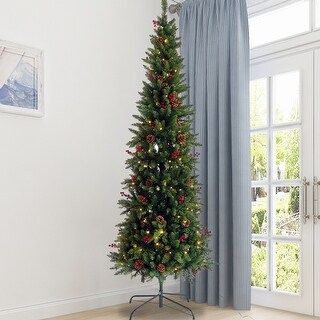 Artificial Slim Christmas Tree Pre-lit Pencil Feel Real Skinny Fir Tree ...