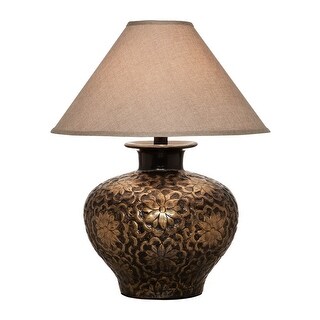 Neji 26 Inch Table Lamp, Curved Pot Design Base, Floral Pattern, Gold ...
