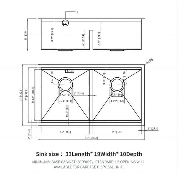 30 in 33 in Double Bowl (50/50) Undermount Kitchen Sink, 10" Deep Basin ...